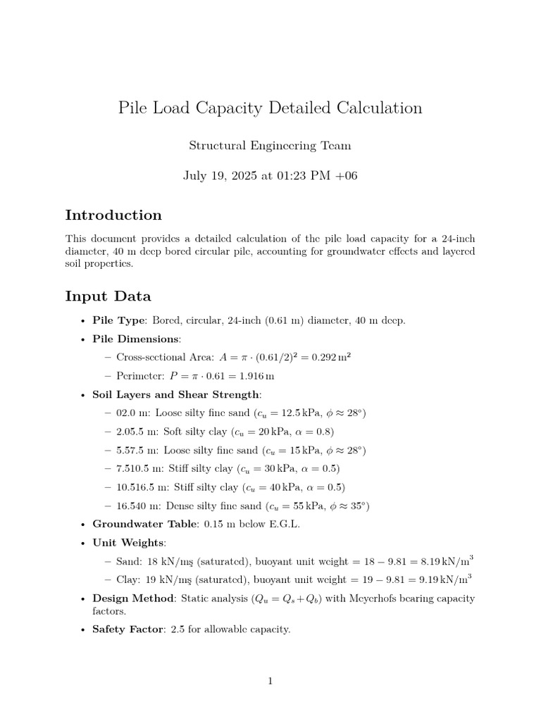 Pile Capacity Calculation | PDF | Soil | Civil Engineering