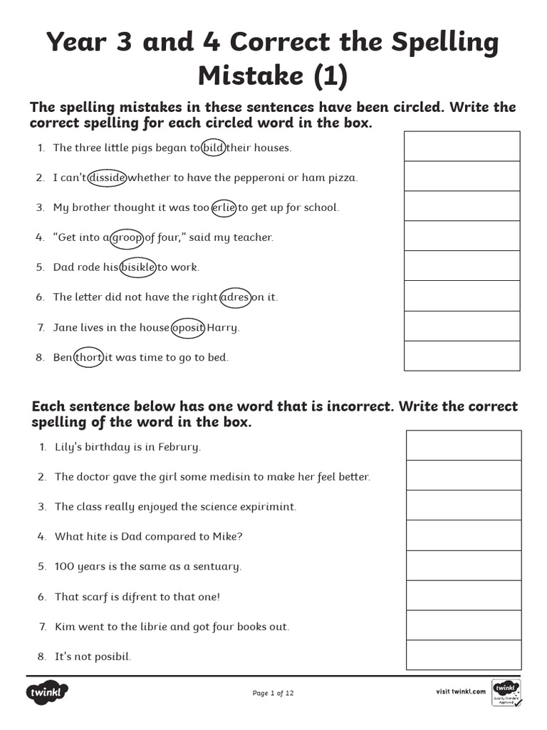 Spelling Correction (Practice Worksheet 1) | PDF