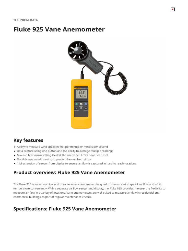 Fluke 925 Vane Anemometer Overview | PDF