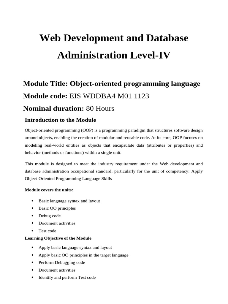 TM01 Apply Object-Oriented Programming Language Skills | PDF | Class (Computer Programming ...