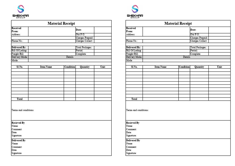 Material Receipt Documentation Template | PDF | Cargo | Freight Transport