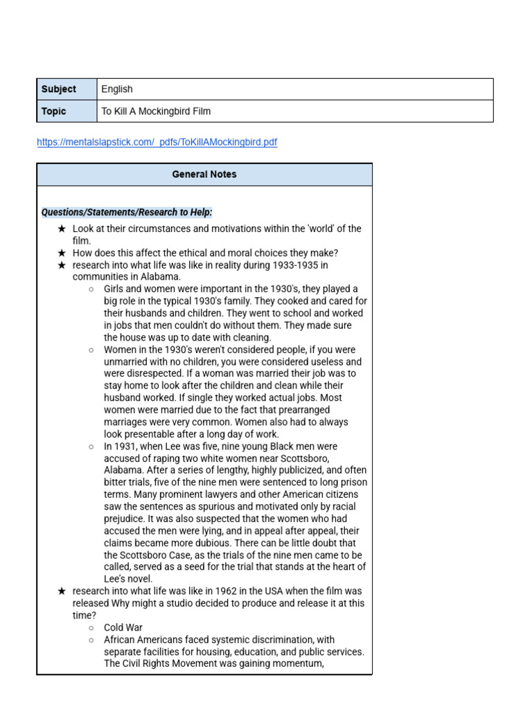 To Kill a Mockingbird Film Analysis | PDF | To Kill A Mockingbird ...
