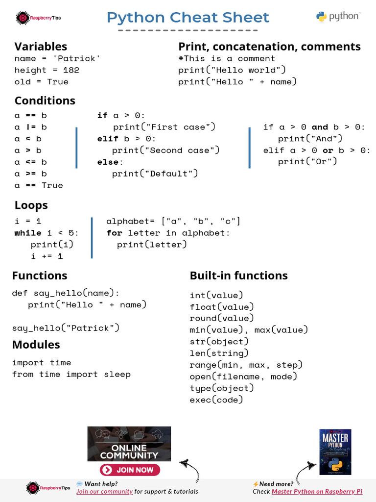 Raspberry Pi Python Cheat Sheet 45325 | PDF