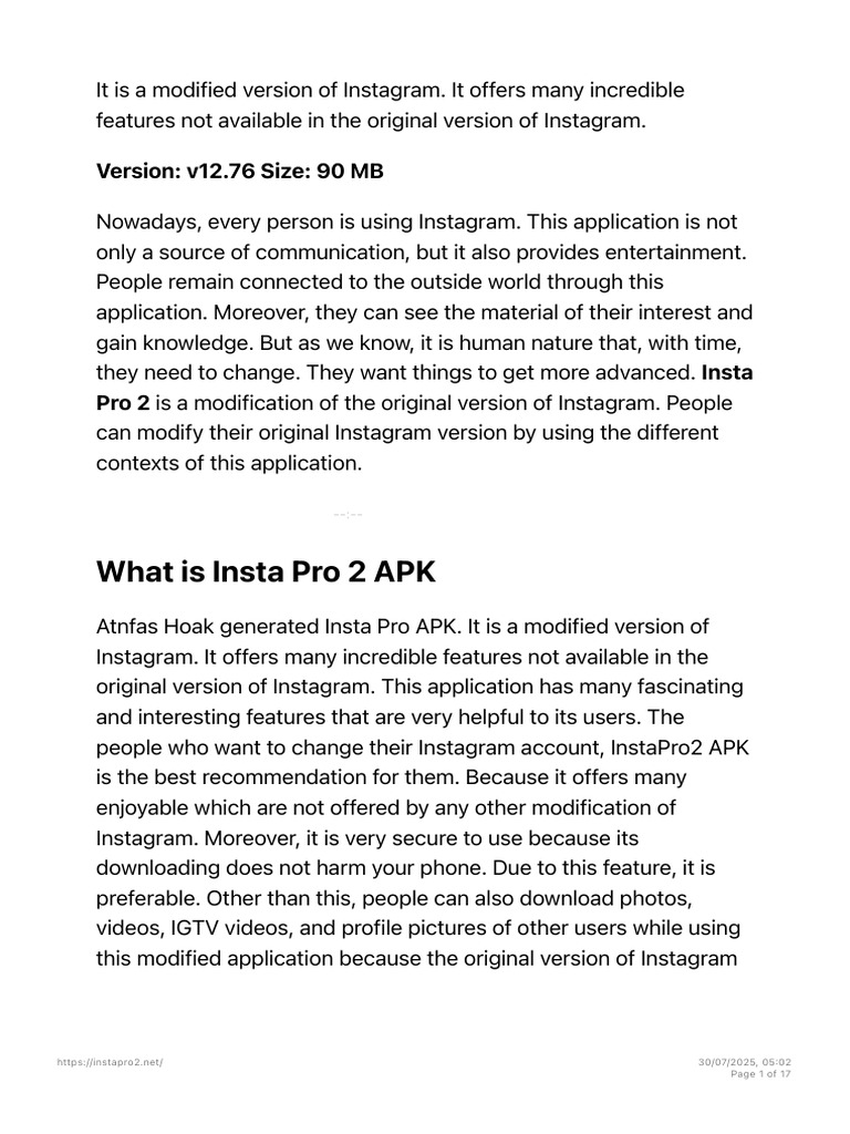 Insta Pro 2 APK: Features & Download Guide | PDF | User (Computing ...