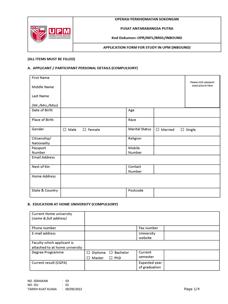 Application Form For Mobility | PDF