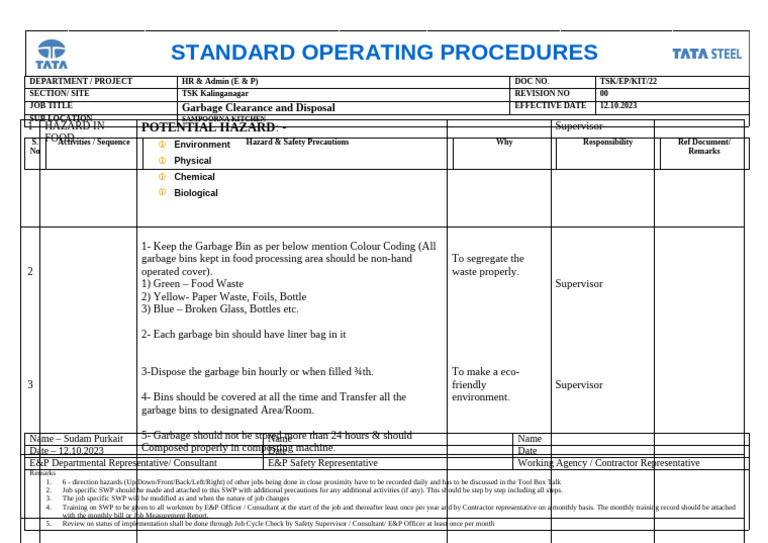 Garbage Clearance and Disposal SOP | PDF | Waste Management | Hazards