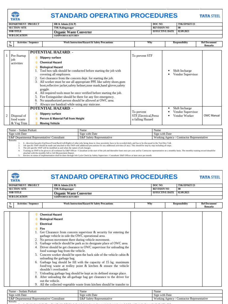 Organic Waste Converter SOP Guide | PDF | Waste | Hazards