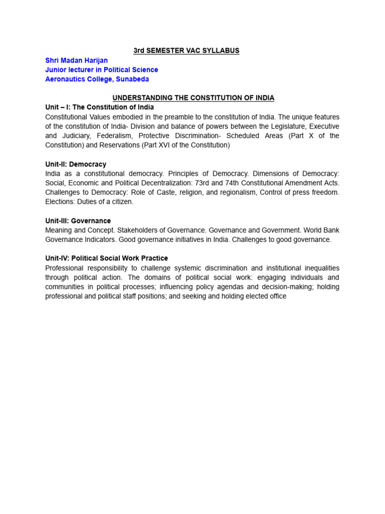 3rd Semester VAC Syllabus | PDF