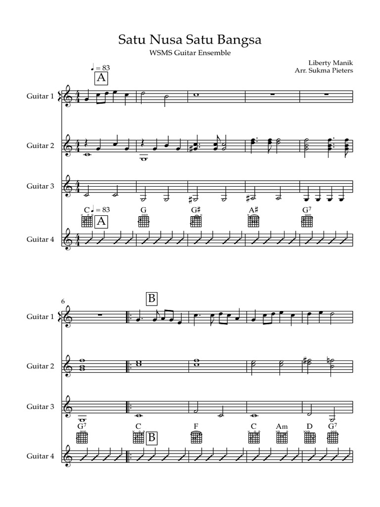 Partition pour guitare : Satu Nusa Satu Bangsa | PDF
