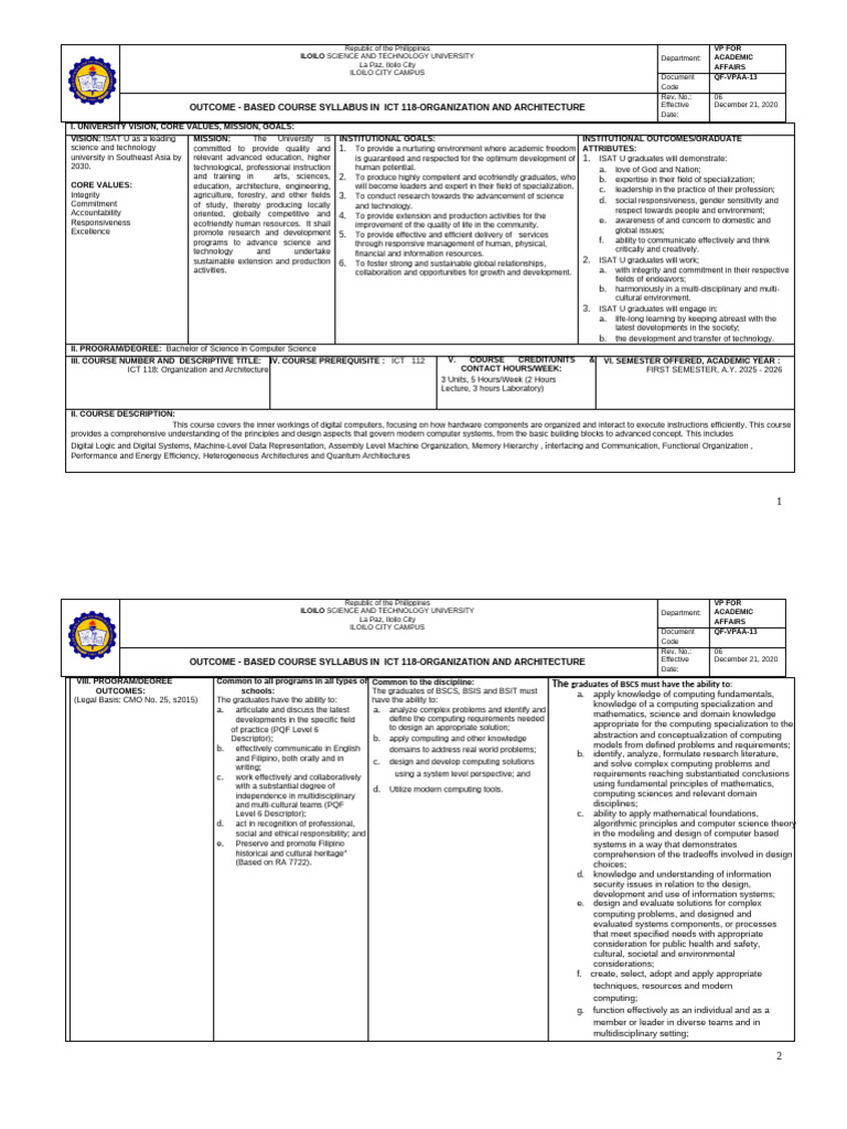 ICT 118 Organization and Structure Syllabus | PDF | Educational Technology | Computing