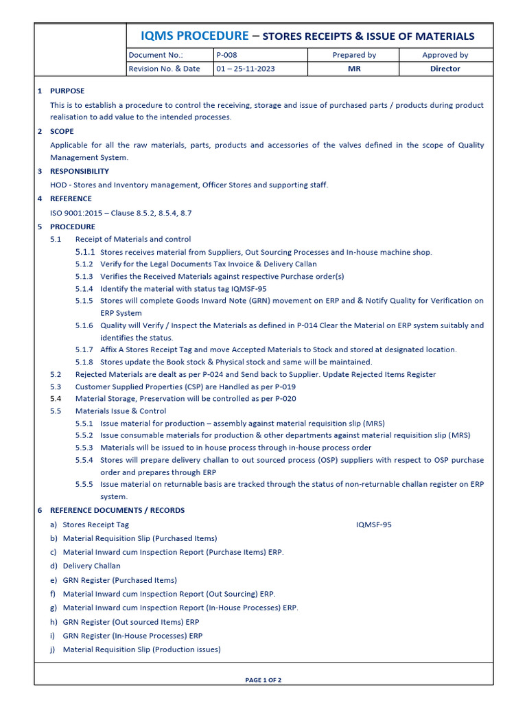 Stores Receipts & Material Issuance Procedure | PDF | Receipt | Business