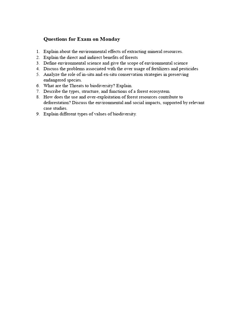 Environmental Science Exam Questions | PDF