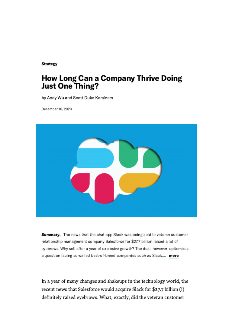 How Long Can A Company Thrive Doing Just One Thing | PDF | Customer ...