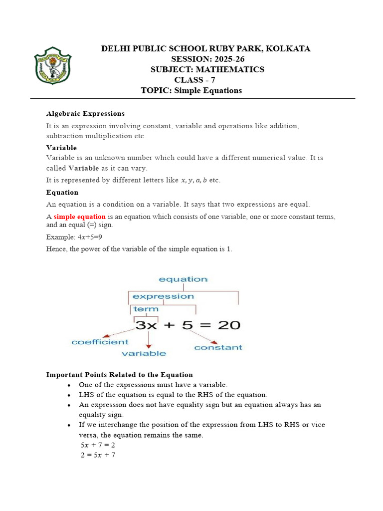 Class 7 Simple Equations Guide | PDF | Equations | Multiplication