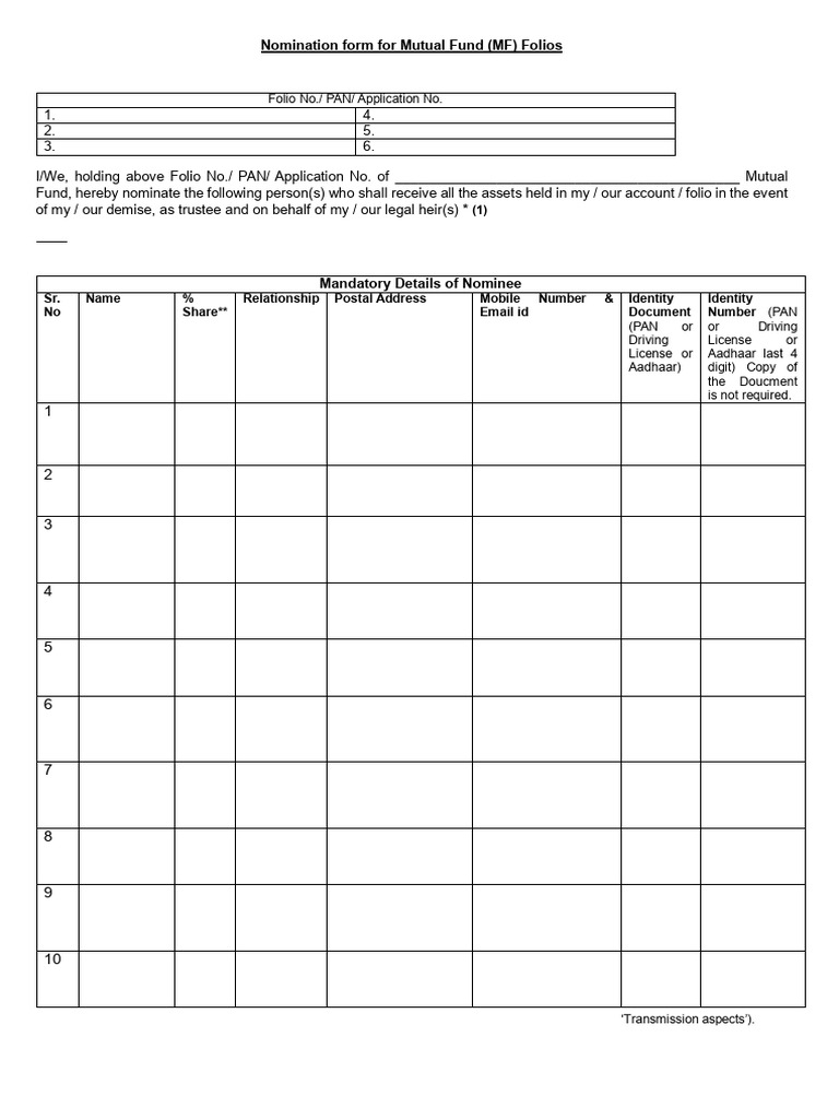 Mutual Fund Nomination Form Guide | PDF