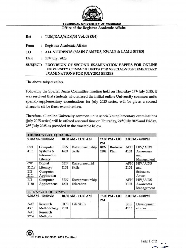 Second Examination Papers For Online University Common Units For ...