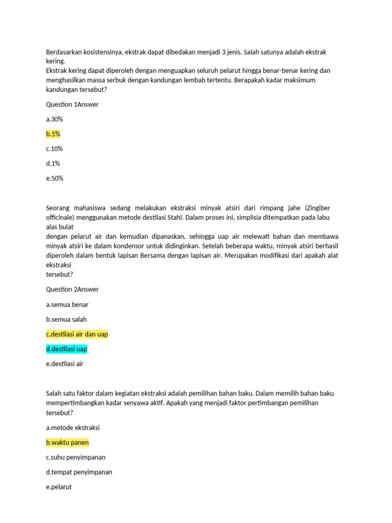 Jenis dan Metode Ekstraksi Senyawa Aktif | PDF