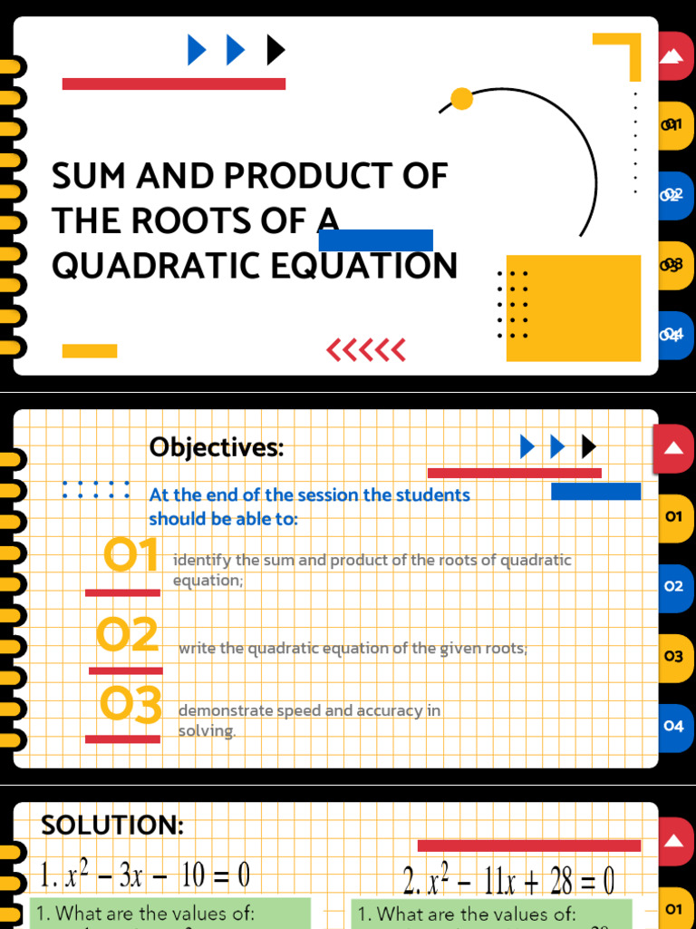 Sum and Product of Roots of Quadratic Equation | PDF | Quadratic ...