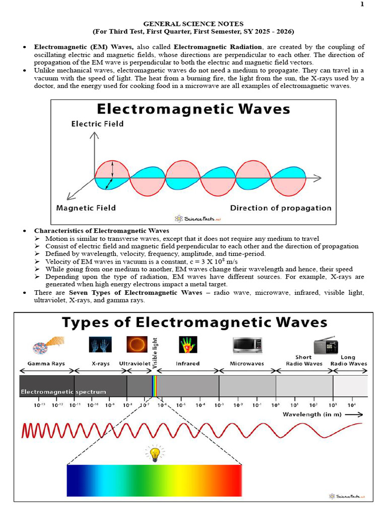 General Science For Third Test | PDF | Electromagnetic Radiation | Waves
