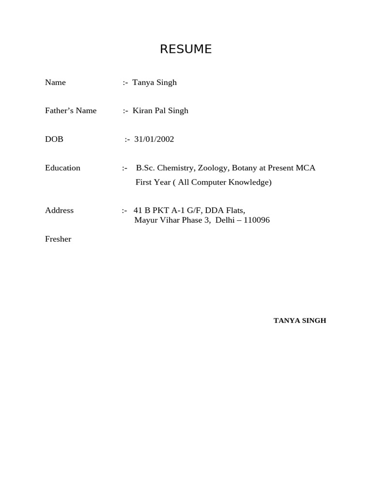 Bio Data Tanya | PDF