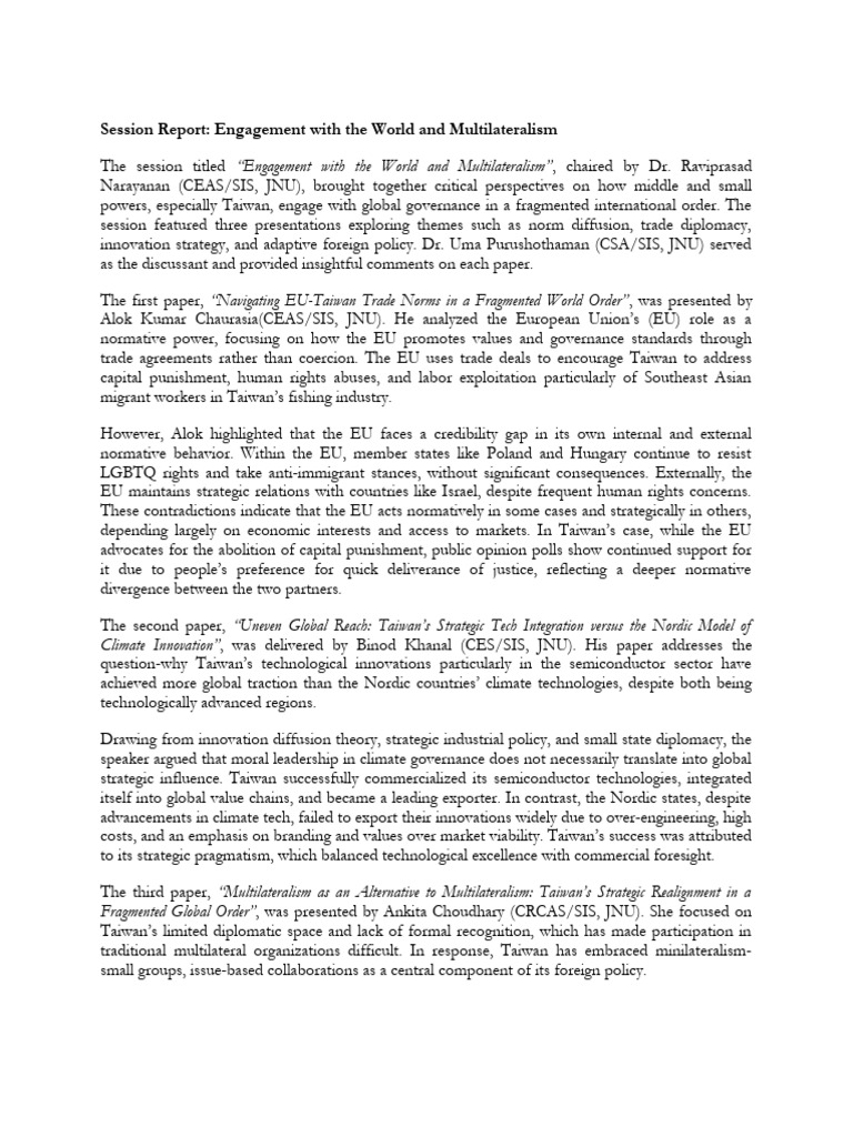 Session1 & Special Session - Reports | PDF | Taiwan | Multilateralism