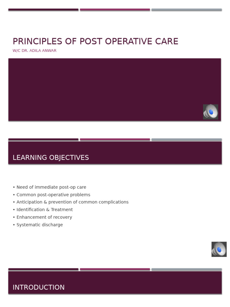 Post-Operative Care Principles Guide | PDF | Surgery | Thrombosis