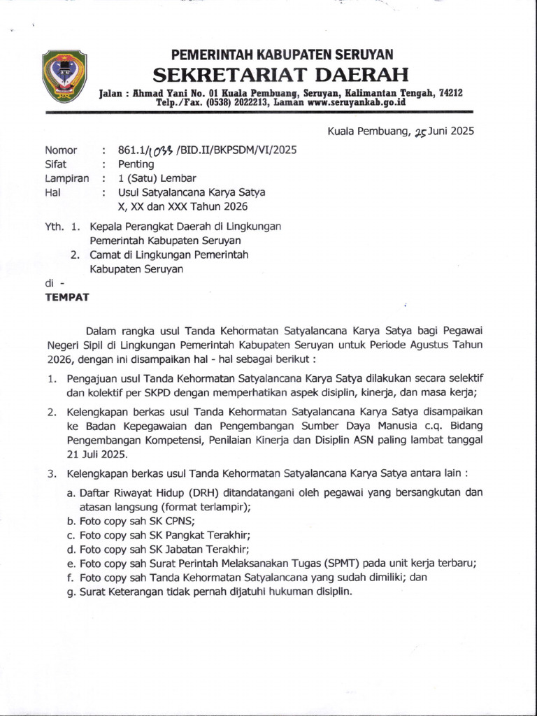 Usulan Satyalancana Karya Satya 2026 | PDF