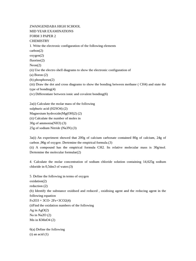 Form 3 Chemistry Paper 2 1 | PDF