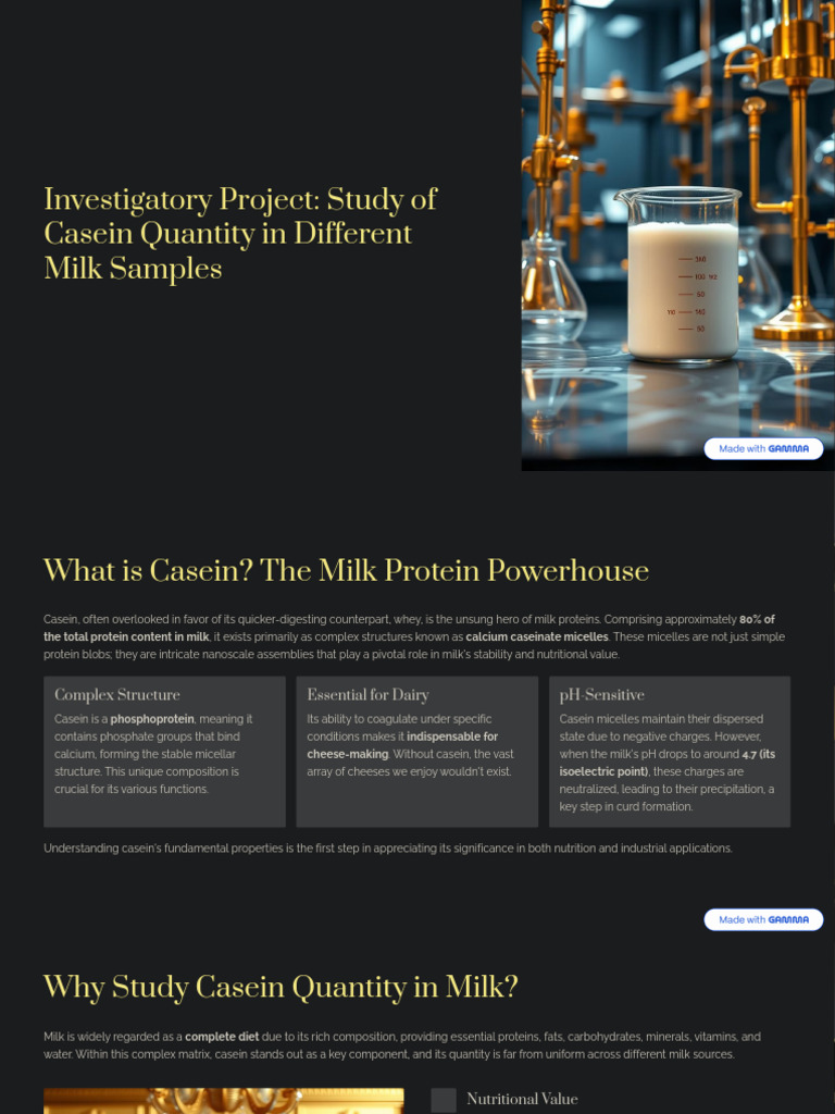 Investigatory Project Study of Casein Quantity in Different Milk Samples | PDF