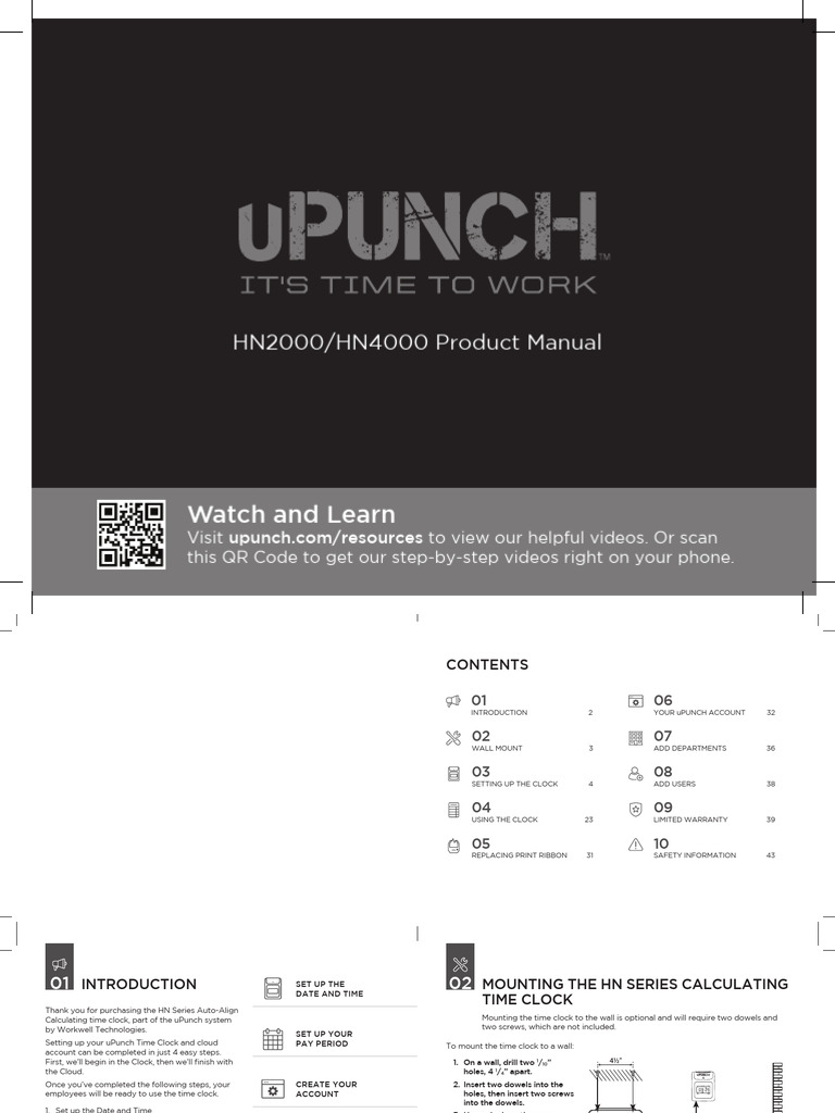 uPunch HN Series Time Clock Setup Guide | PDF | Workweek And Weekend