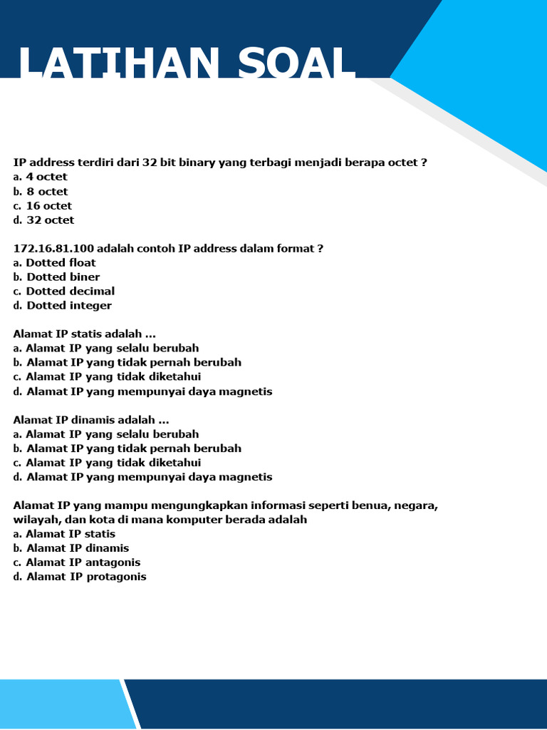 Latihan Soal IP dan Jaringan Dasar | PDF