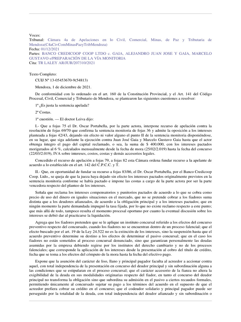 Banco Credicoop Coop Ltdo C. Gaia, Alejandro | PDF | Pagos | Ley procesal
