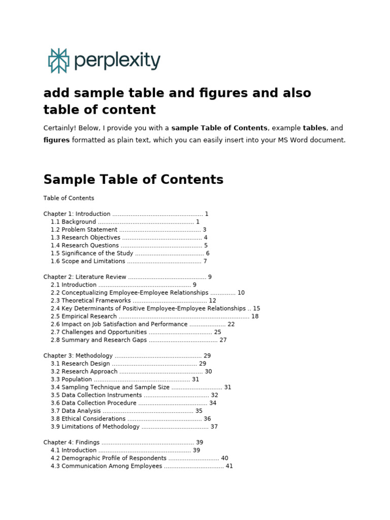 Add Sample Table and Figures and Also Table of Con | PDF | Methodology ...