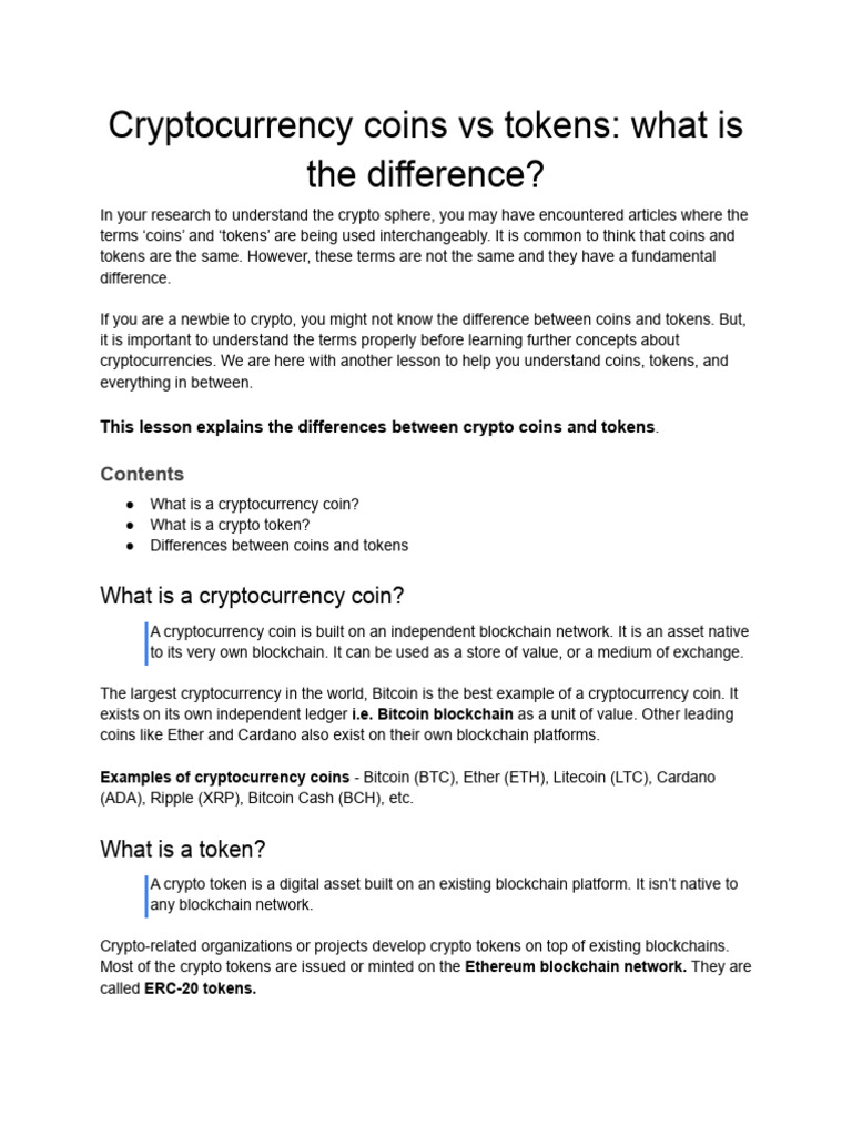 4. Cryptocurrency Coins vs Tokens_ What is the Difference_Internal | PDF | Cryptocurrency ...