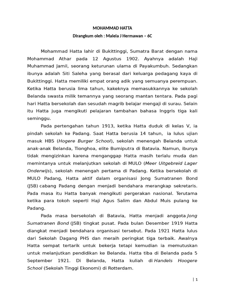 Biografi Muhammad Hatta | PDF
