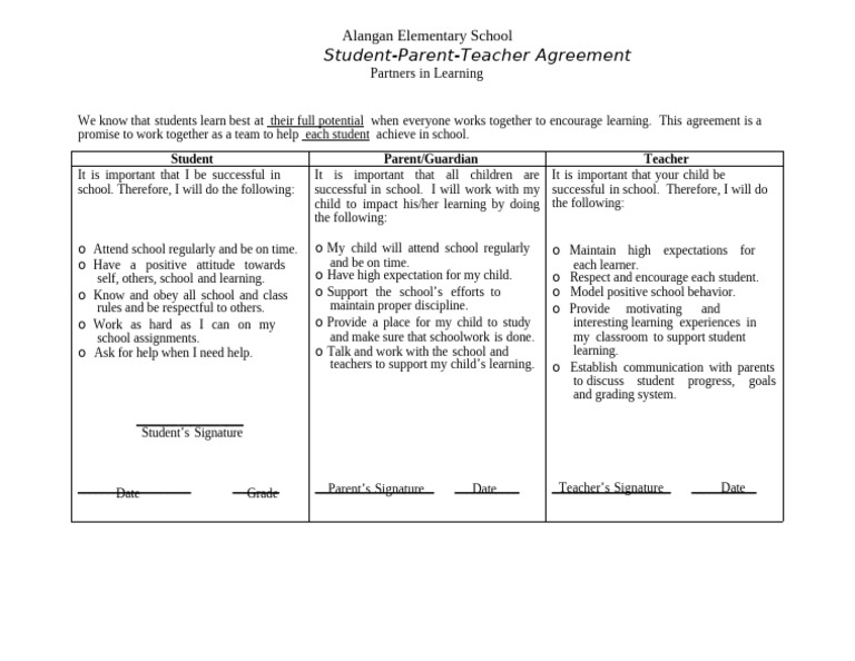 Student-Parent-Teacher Agreement | PDF