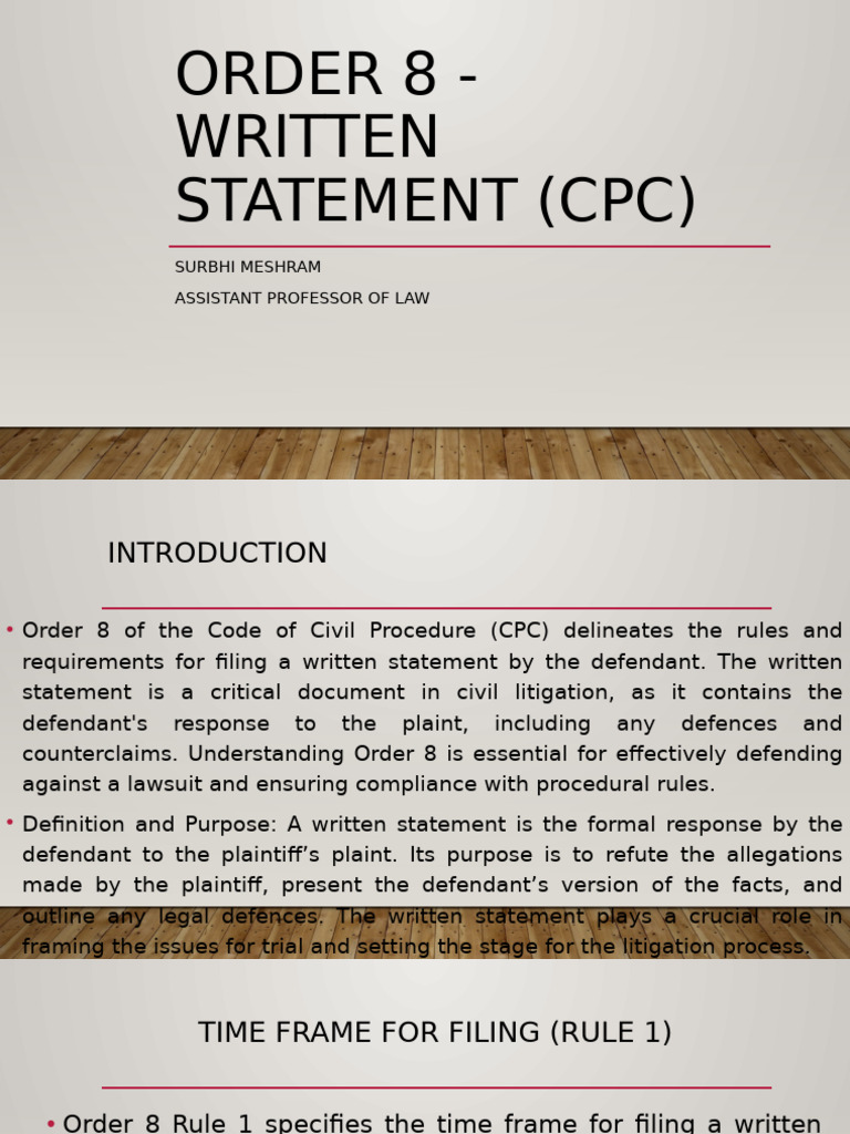 Understanding Order 8 CPC: Written Statements | PDF | Lawsuit | Pleading