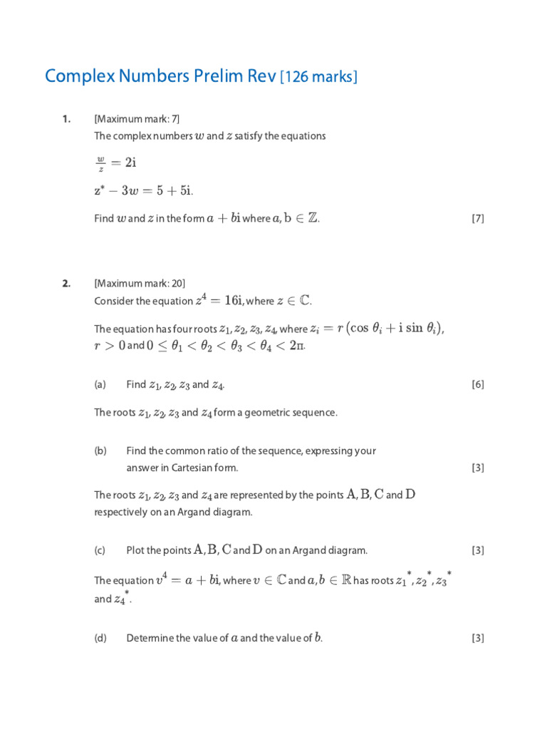 Complex Numbers Prelim Rev | PDF | Classes Of Computers
