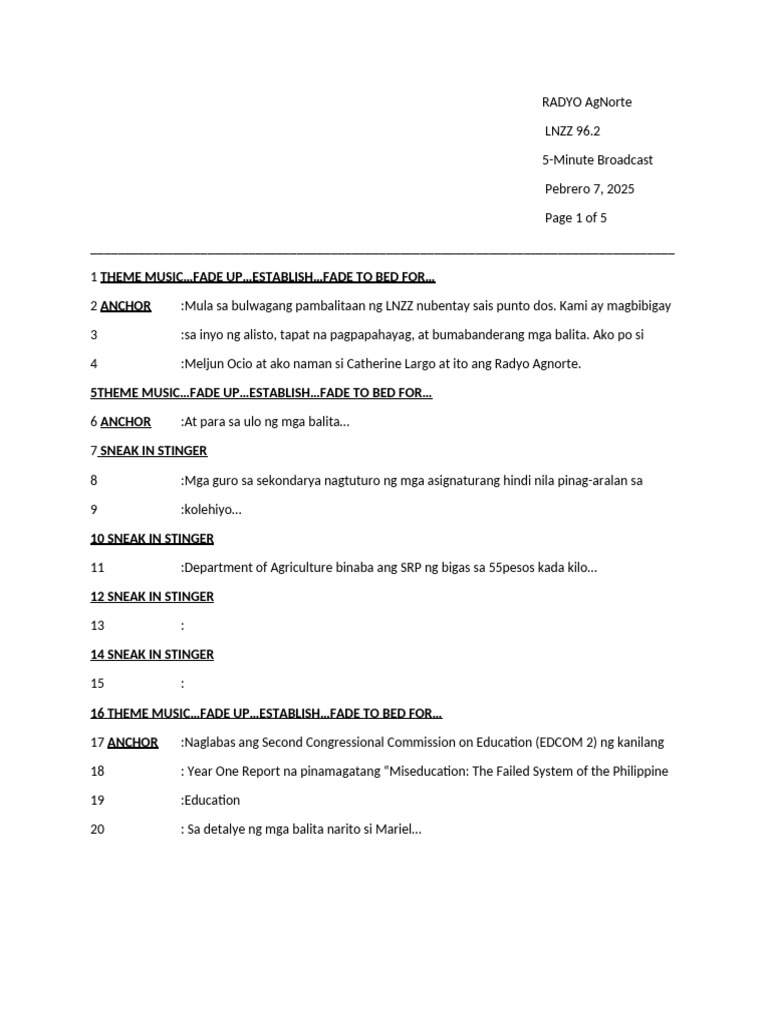 Radyo Kidlat Script Copy | PDF