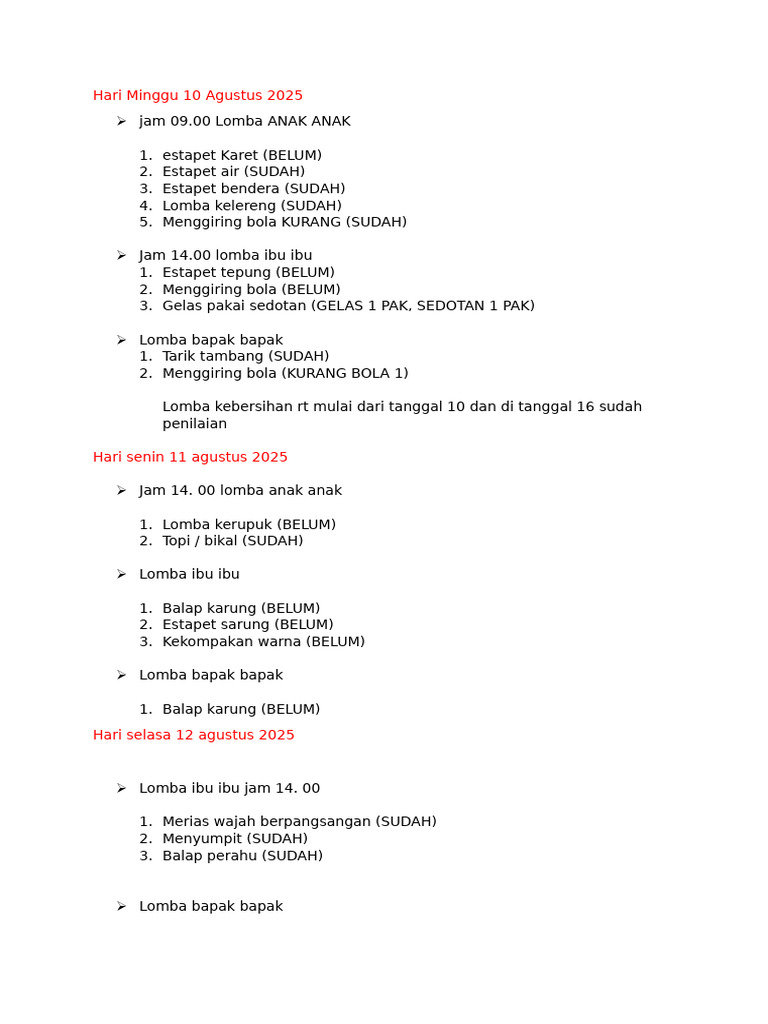 Jadwal Lomba 17 Agustus | PDF