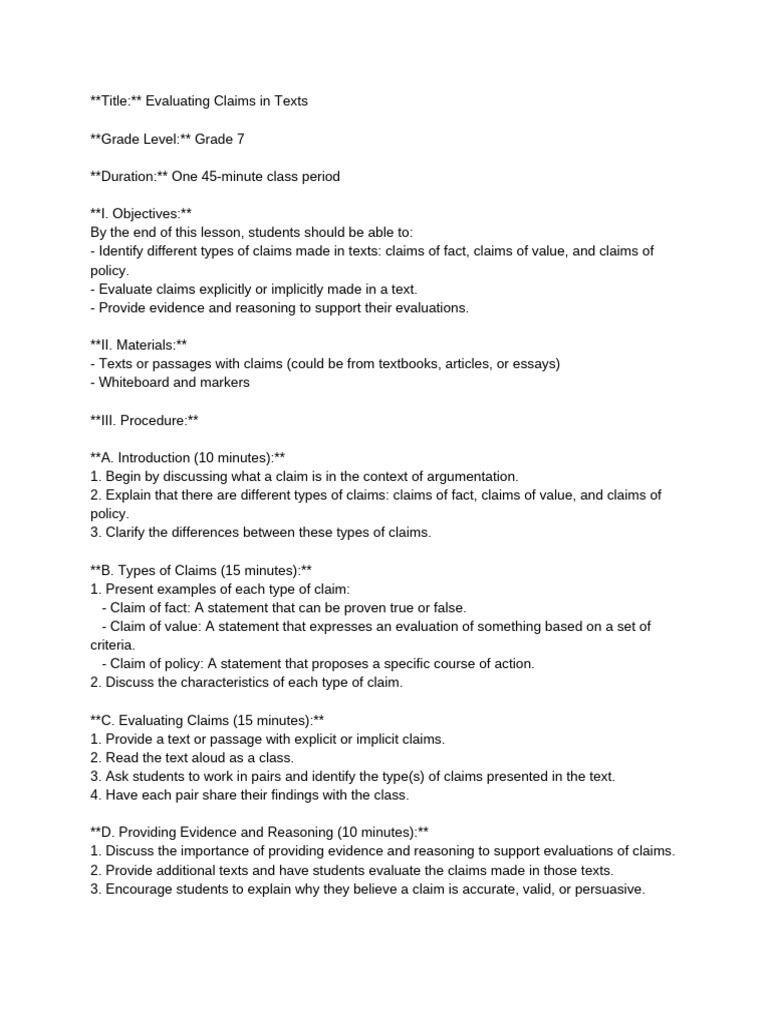 Evaluating Claims in Texts | PDF | Evaluation | Essays