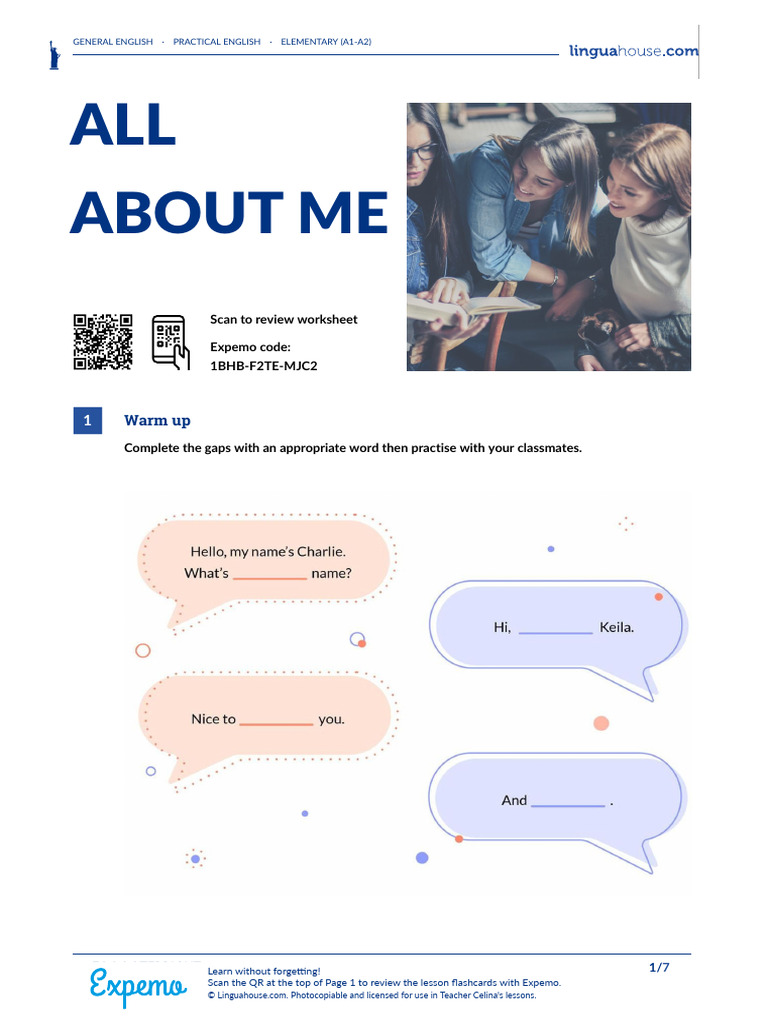 Elementary English: All About Me Activities | PDF | Question | Linguistics