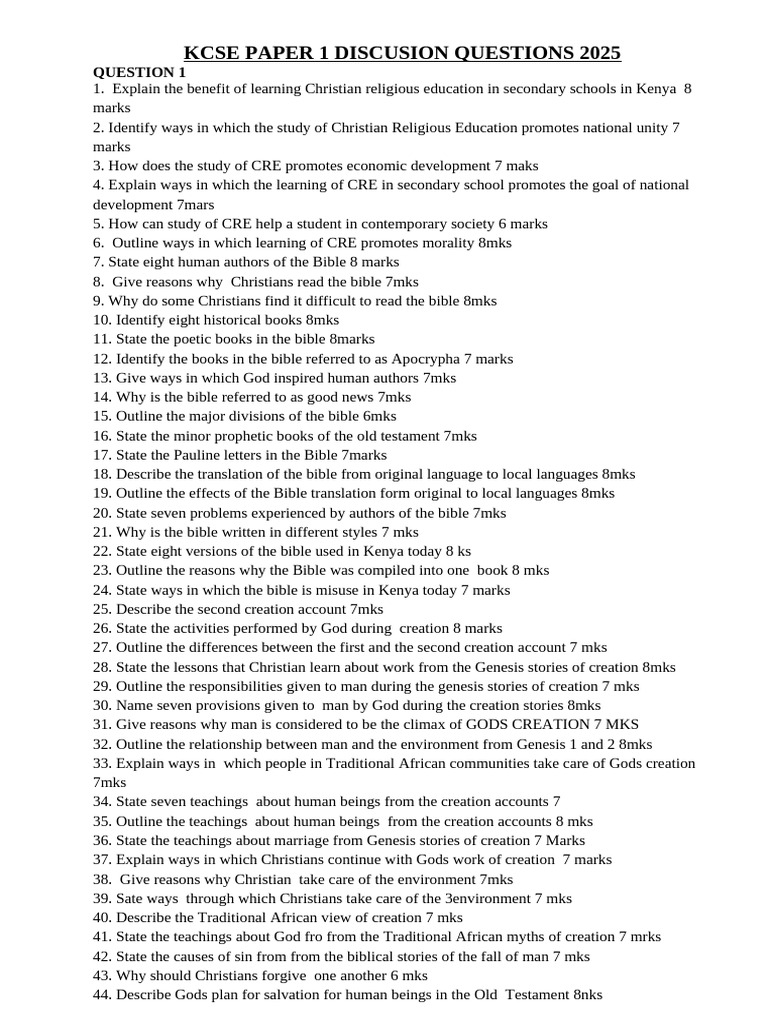 Cre Paper 1 Discussion Questions 2025 | PDF | The Exodus | Jeremiah