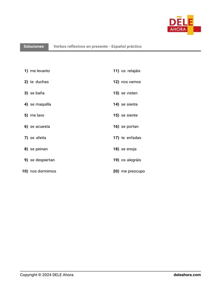Verbos Reflexivos en Presente Espanol Practico Soluciones | PDF