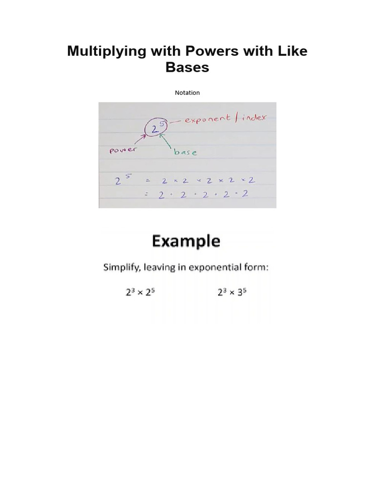 1multiplying With Powers With Like Bases | PDF