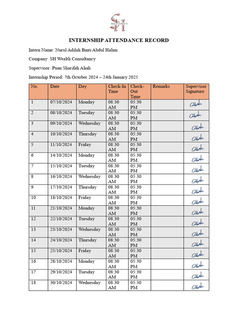 Internship Attendance Record | PDF
