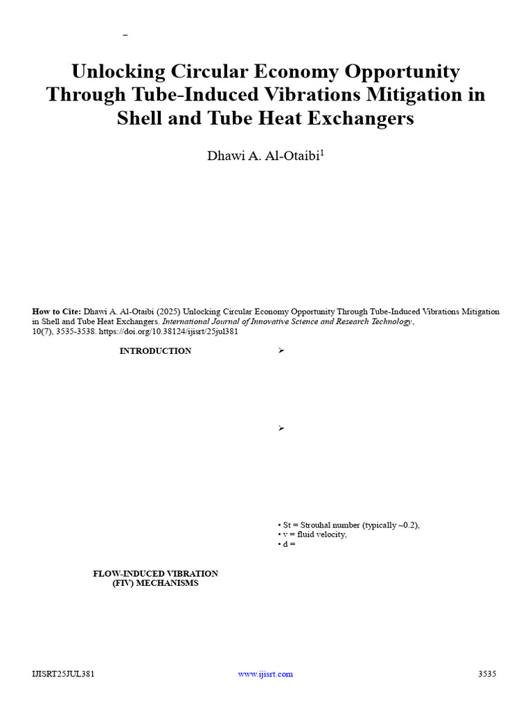 Unlocking Circular Economy Opportunity Through Tube-Induced Vibrations Mitigation in Shell and ...