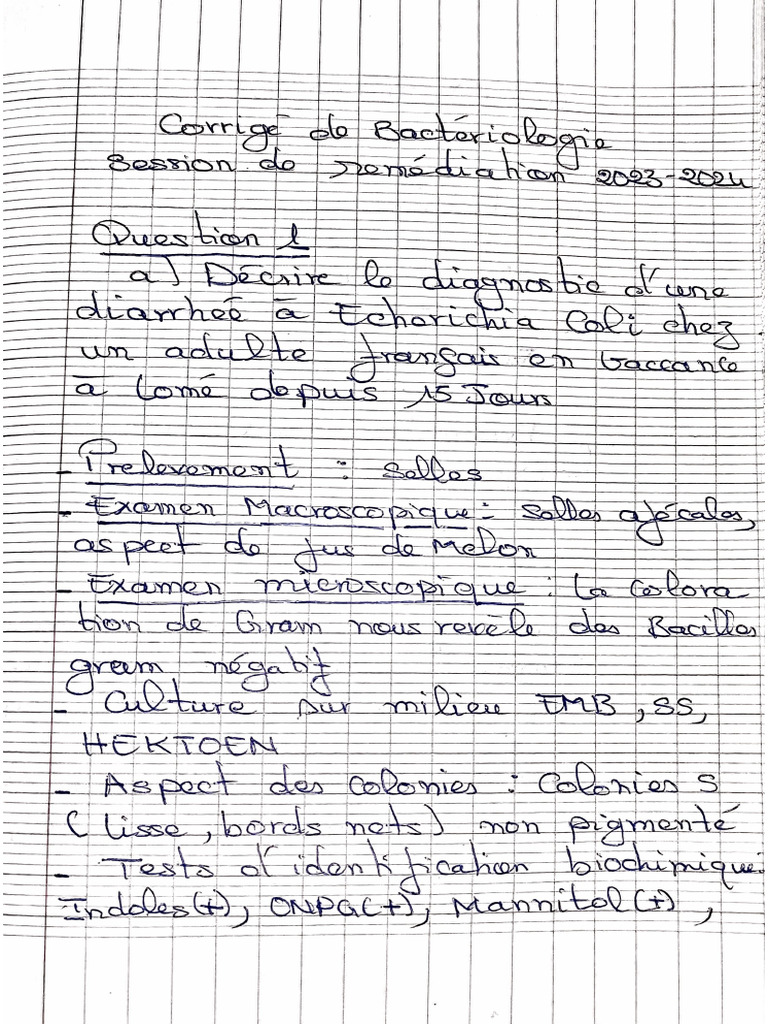 Essai de Corrigé Bactériologie Rattrapage 2023-2024 | PDF