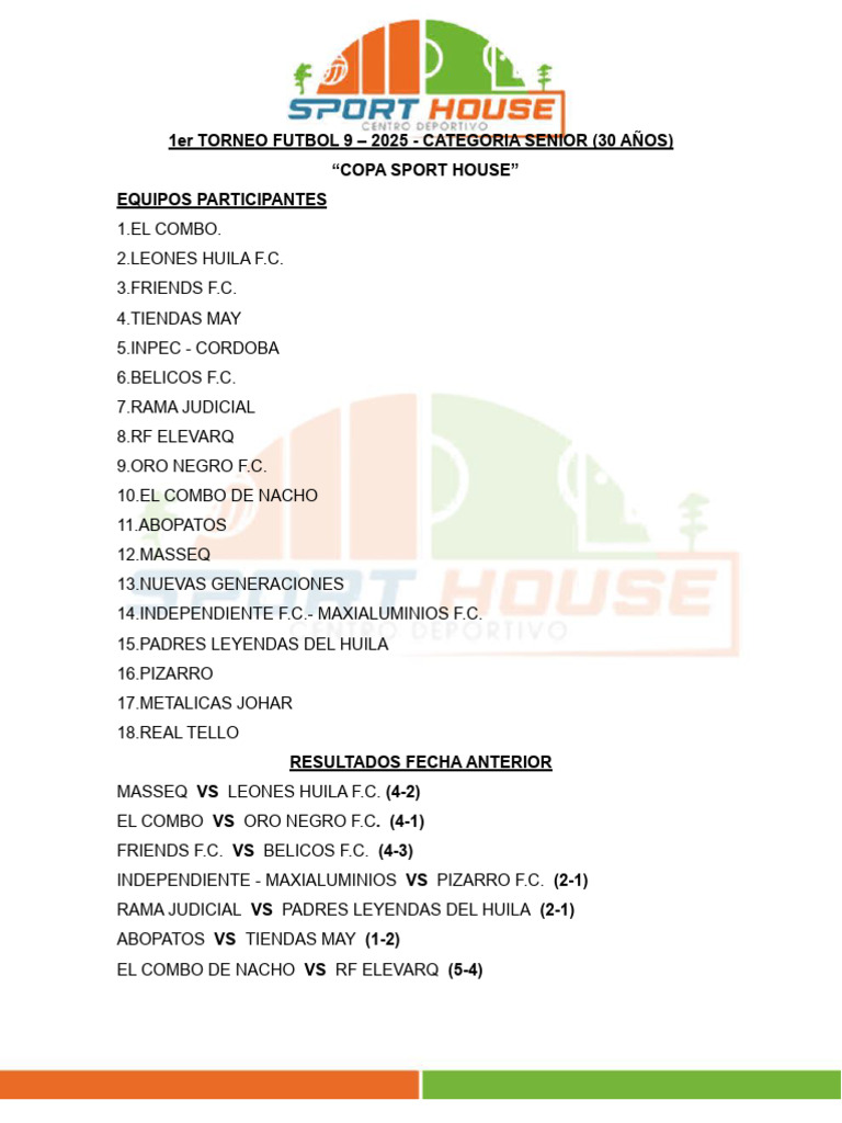 Torneo Fútbol 9 Senior 2025: Copa Sport House | PDF | Deportes de ...