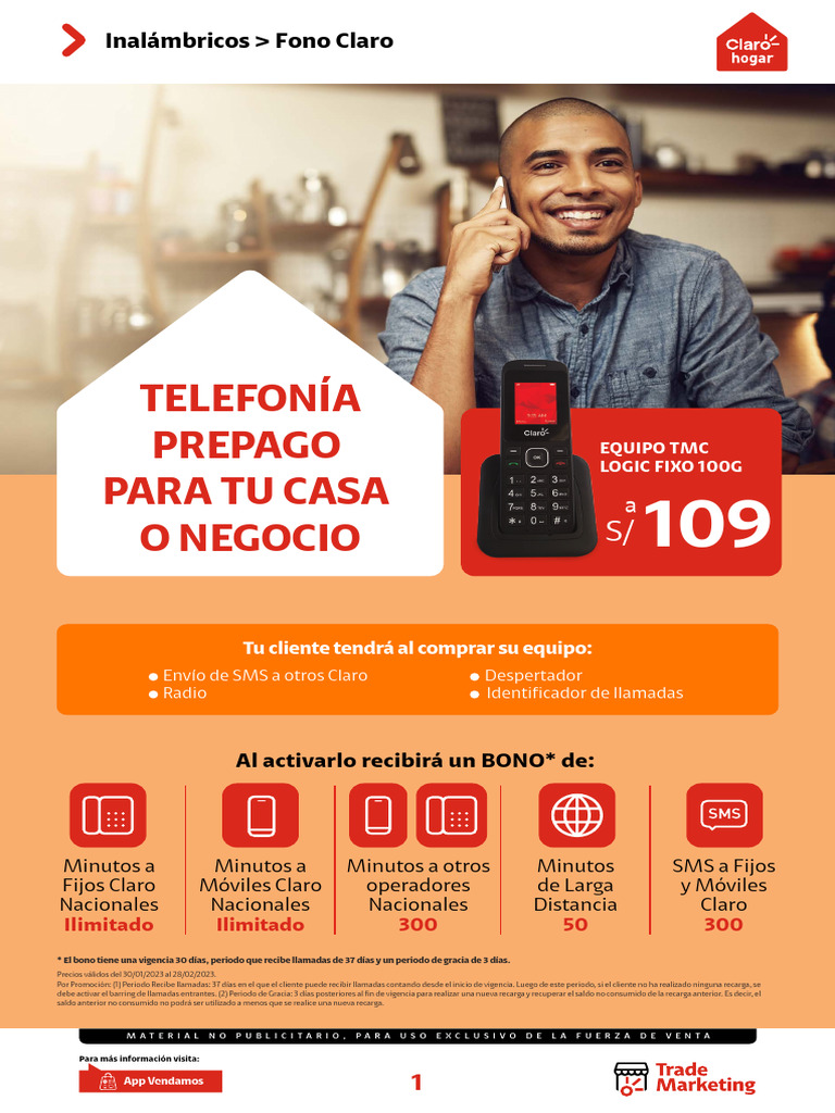 Telefonía Prepago para Tu Casa O Negocio: Inalámbricos Fono Claro | PDF